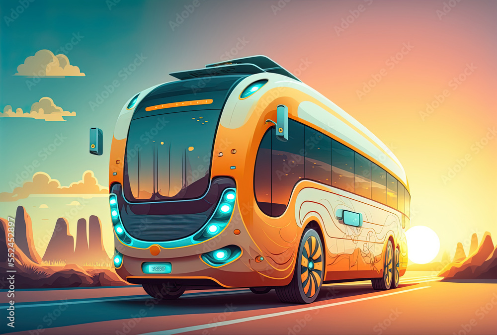 Concept of an autonomous electric bus that drives itself on the road ...