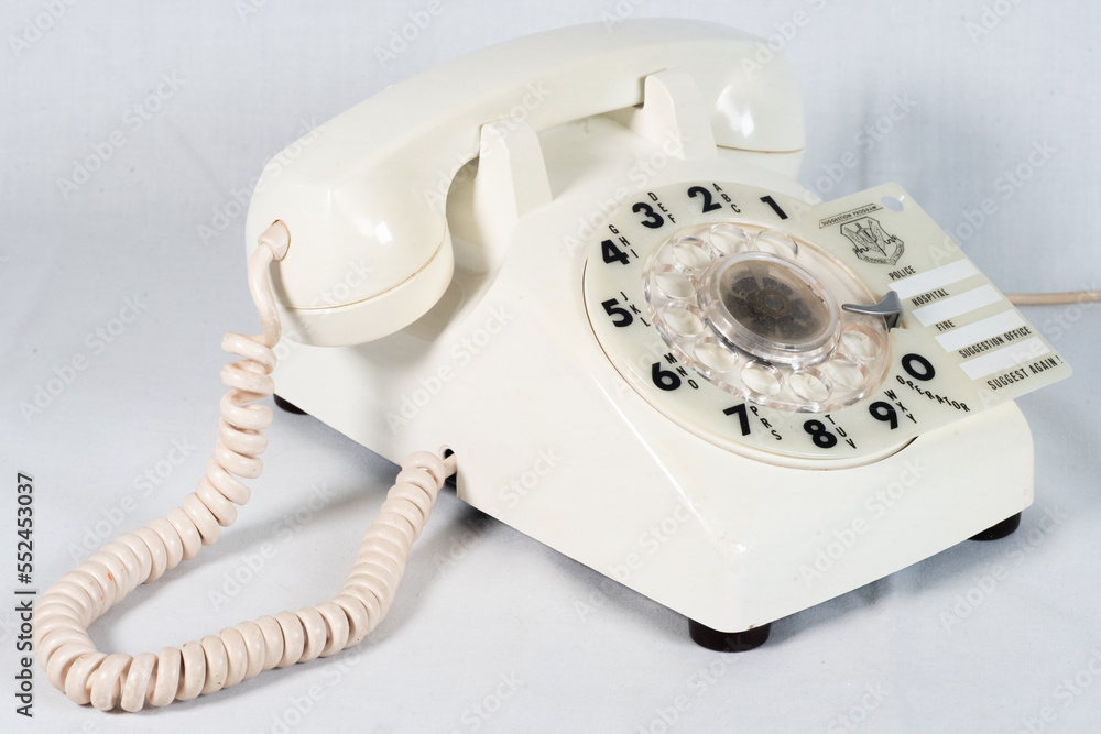 Old Rotary Telephone White Mid-Century Phone With Dial Stock Photo ...