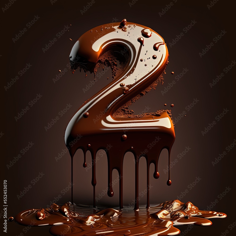 Isolated number two made of chocolate, melting chocolate number 2 ...