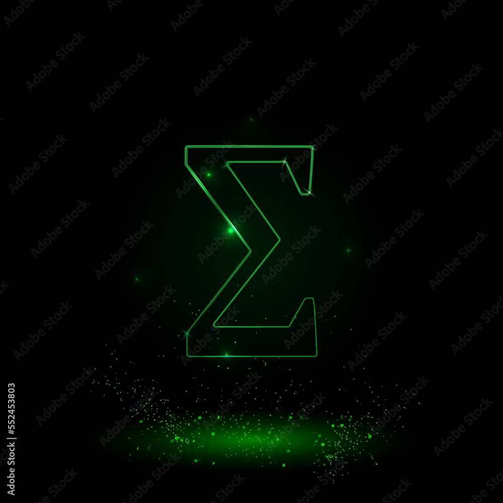 A large green outline sigma symbol on the center. Green Neon style ...