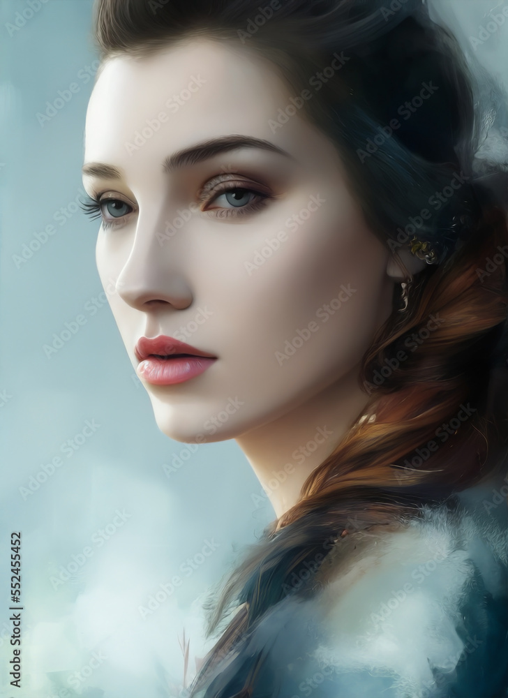 Painting of the face of a beautiful woman, Portrait of a beautiful ...