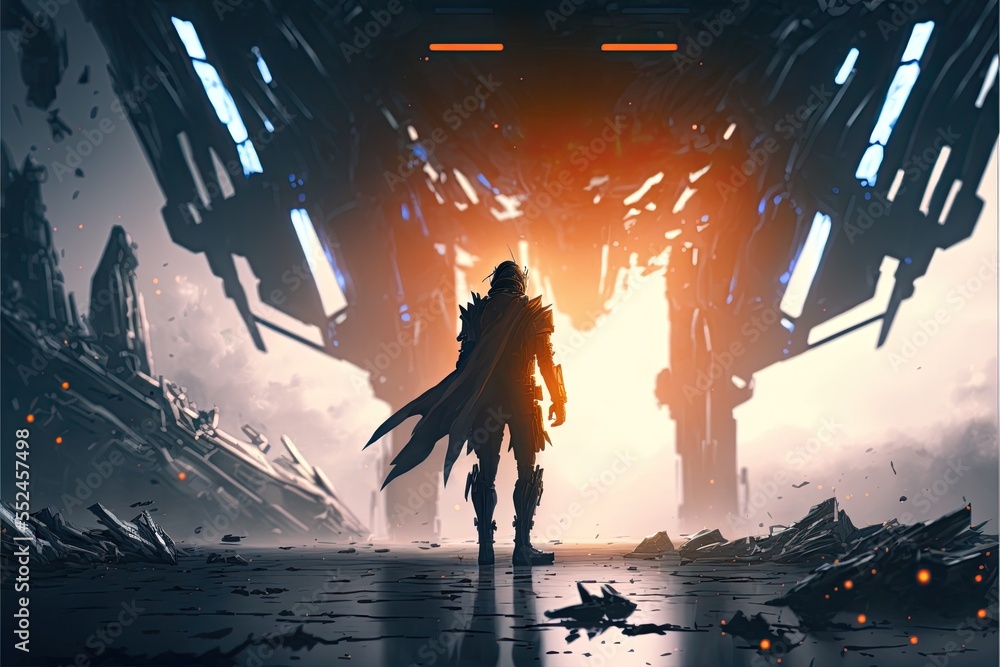 Science fiction space battle war scene with soldierand spaceship Stock ...