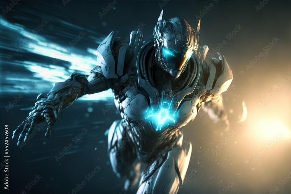 Man cyborg super hero action pose in battle Stock Illustration | Adobe ...