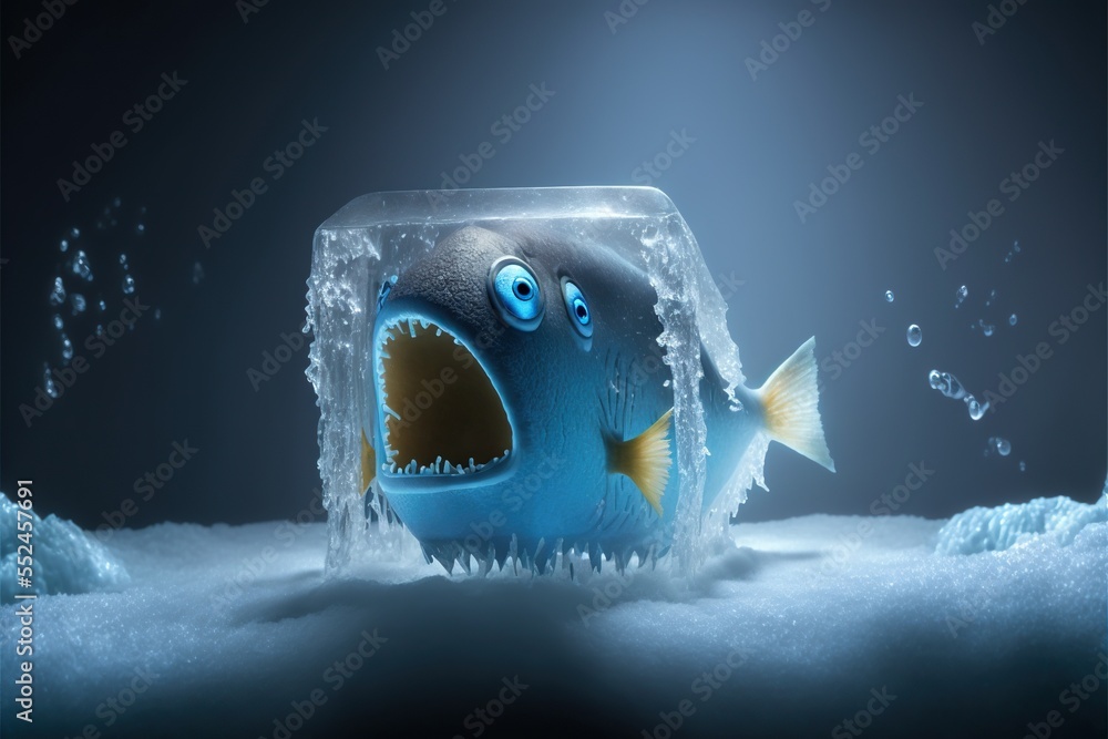 Fish frozen inside an ice block. Ancient ice age animal. Stock ...