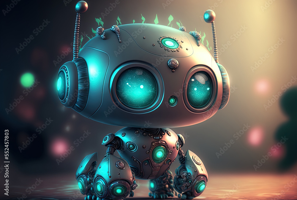 adorable robot with artificial intelligence and a hud. Generative AI ...