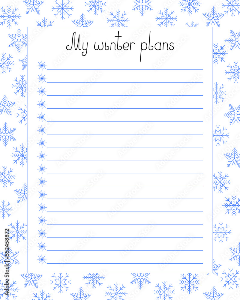 Empty printable list template for seasonal winter planning with ...