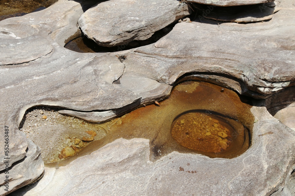 Geological, erosion made by water on the sedimentary rocks of the ...