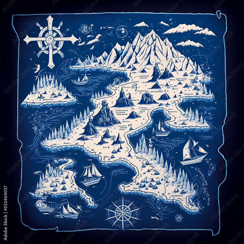 beautiful blue treasure and island map, travel map. High quality ...