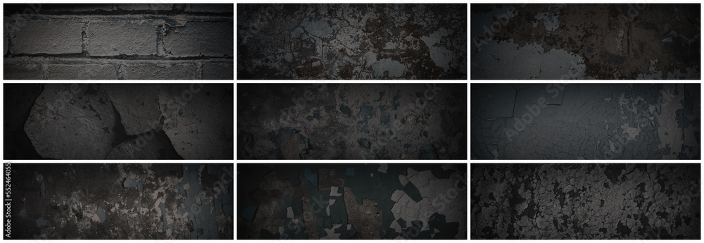 Set of dark panoramic background textures. Collection of wide textures ...