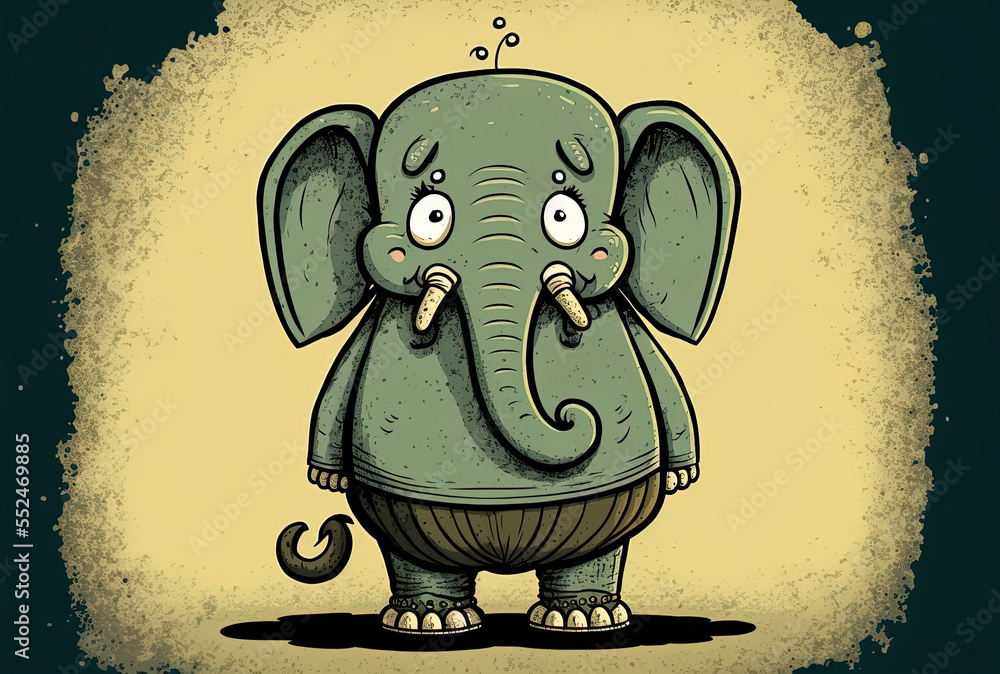 Hand drawn cartoon elephant with a comical appearance. Generative AI ...