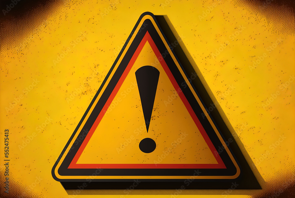 A realistic yellow triangle warning or traffic sign image or symbol ...