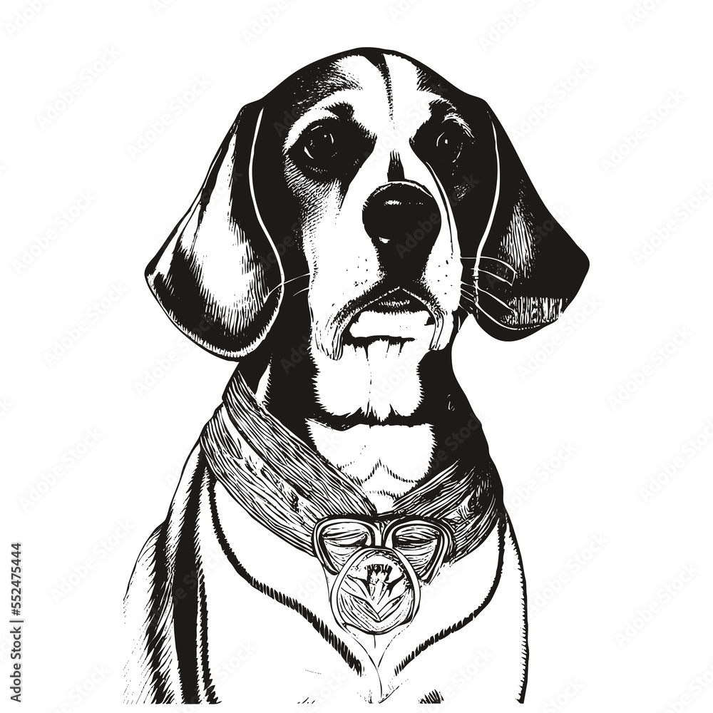 Cute Beagle cartoon image, hand drawn vector portrait ,black and white ...