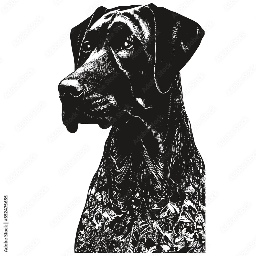 Pointer German Shorthaired clip art vector hand drawn ,black and white ...
