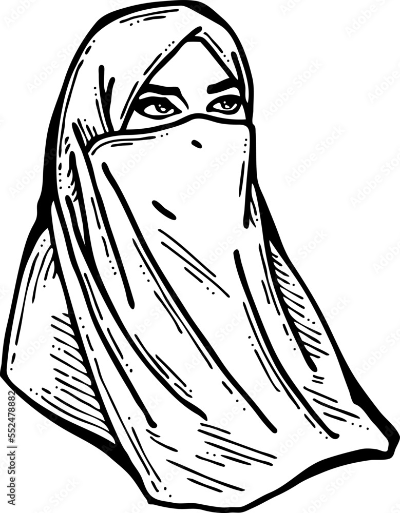 Young Arab woman with beautiful face in traditional fashion niqab head ...