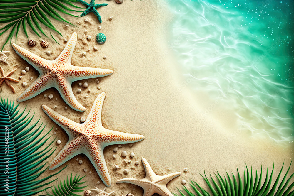 Border of tropical starfish on a beach in the summer Generative AI ...