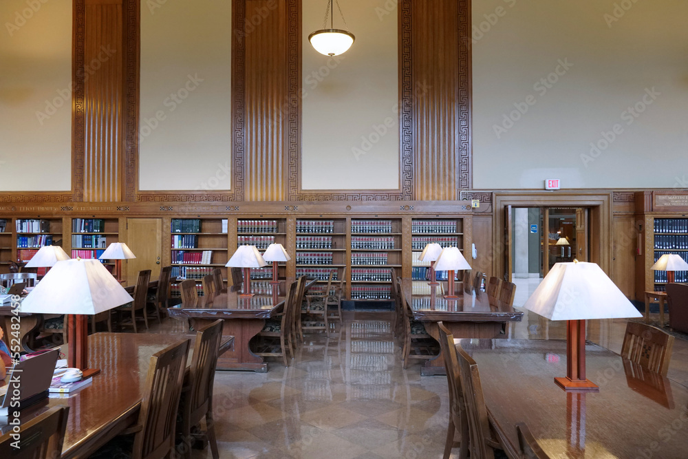 Foto de Rochester, NY - Elegant wood paneled study hall at the University of Rochester's library ...