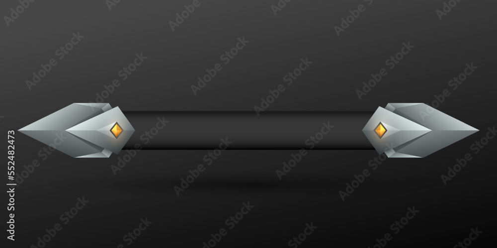 Abstract black and silver game title button, silver border banner bar ...