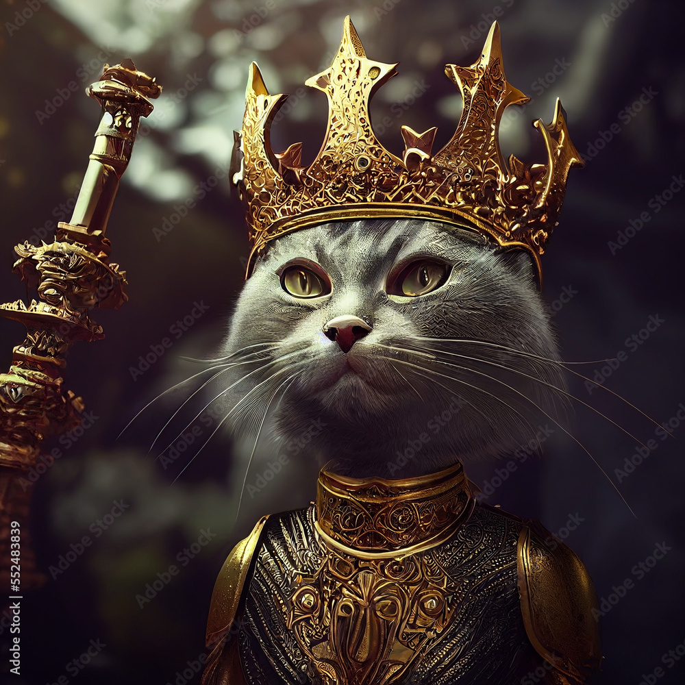 The cat lord wears a crown, armor, and a treasured sword. Generative Ai ...