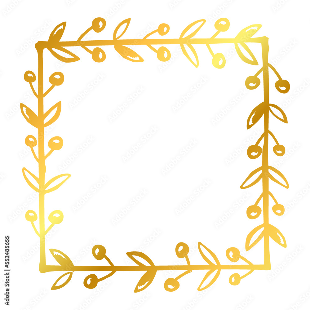simple vector hand draw sketch gold, golden square floral border Stock ...