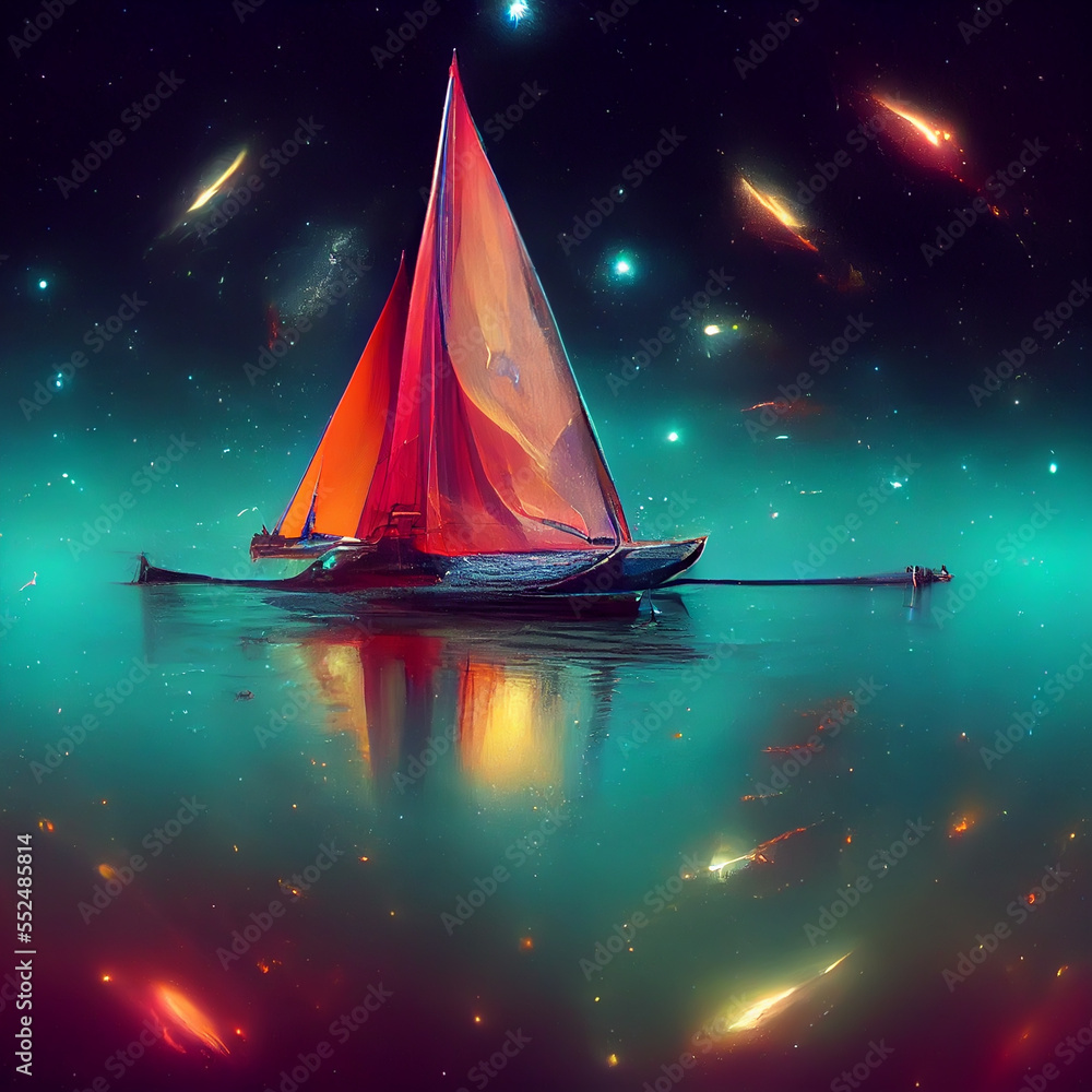 Fairy fantasy boat offshore. Generative AI Art. Stock Illustration ...