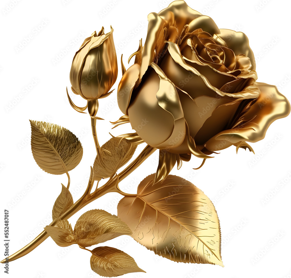 Gold rose on transparent background. Generative AI. Stock Illustration ...