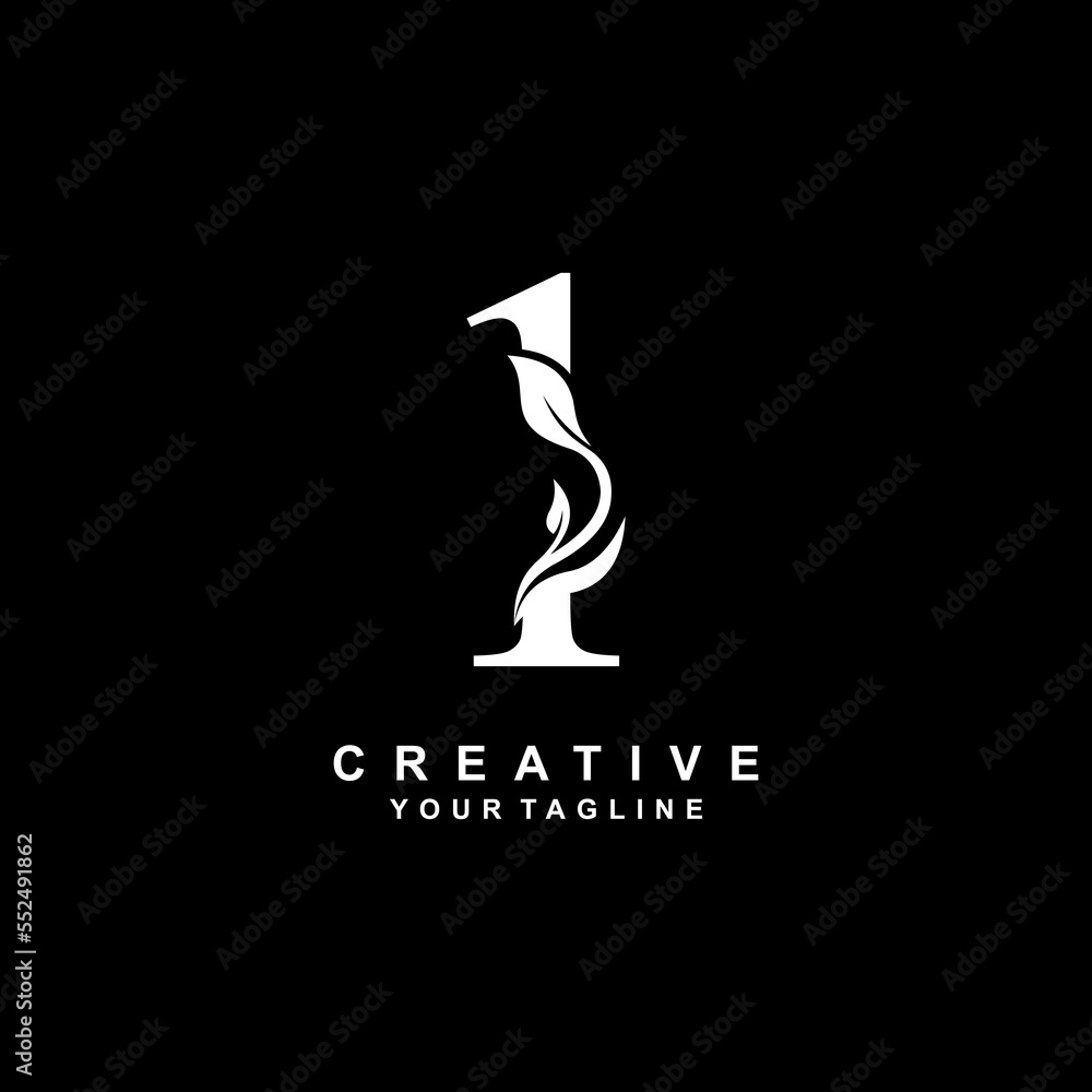 Elegant luxury white number 1 logo vector design with leaf and flower ... Elegant luxury white number 1 logo vector design with leaf and flower ...