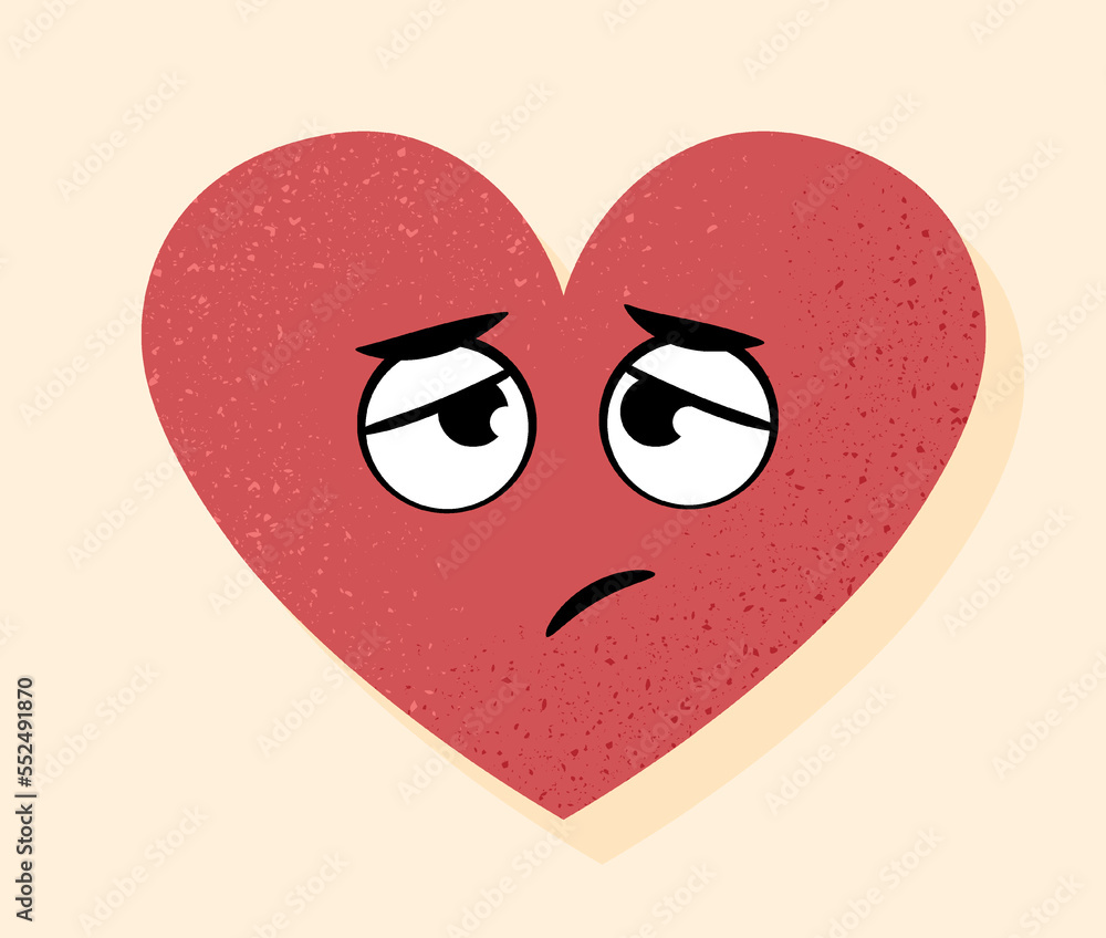 Sad heart icon. Frustrated character without strength, emotional ...