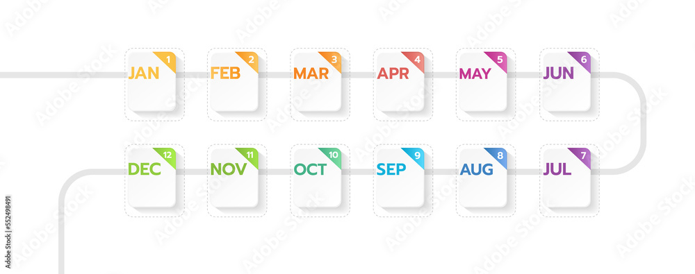 Infographic template for business. 12 Months modern Timeline diagram ...