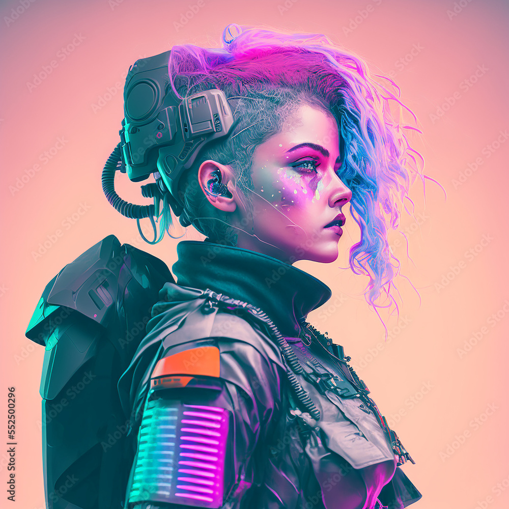 Cyberpunk Girl AI Generated Stock Illustration | Adobe Stock