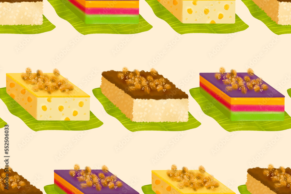 Filipino biko, sapin-sapin, and maja mais rice cake slices on banana ...