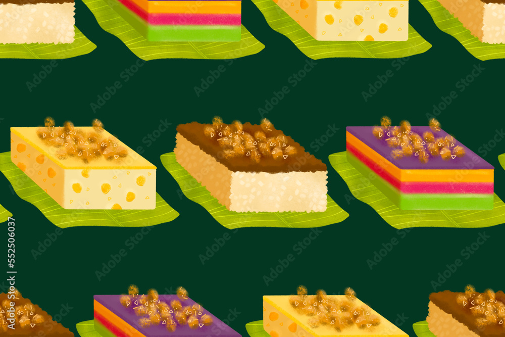 Filipino biko, sapin-sapin, and maja mais rice cake slices on banana ...