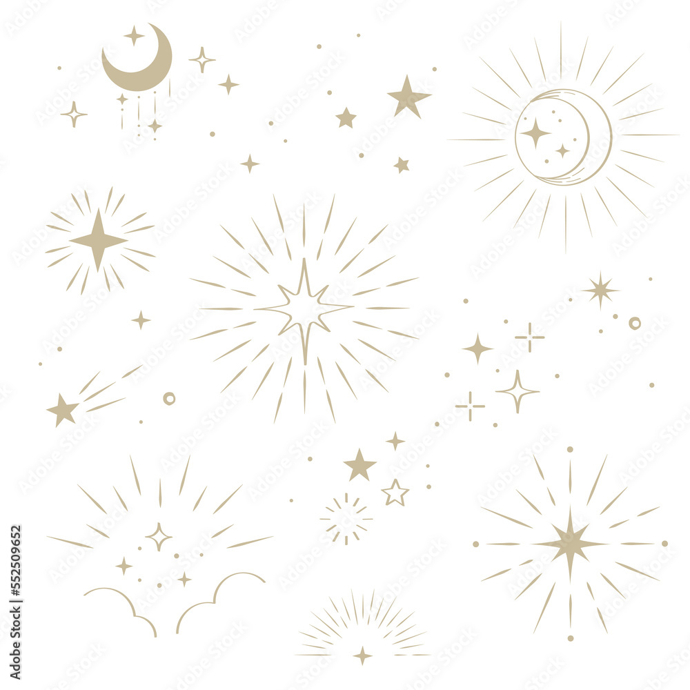 Gold moon and star design elements set Stock Illustration | Adobe Stock