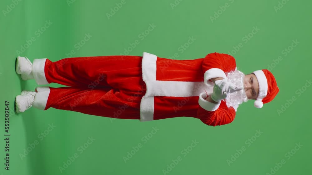 Full Body Of Asian Santa Claus Pointing Finger Gun And Shooting To ...
