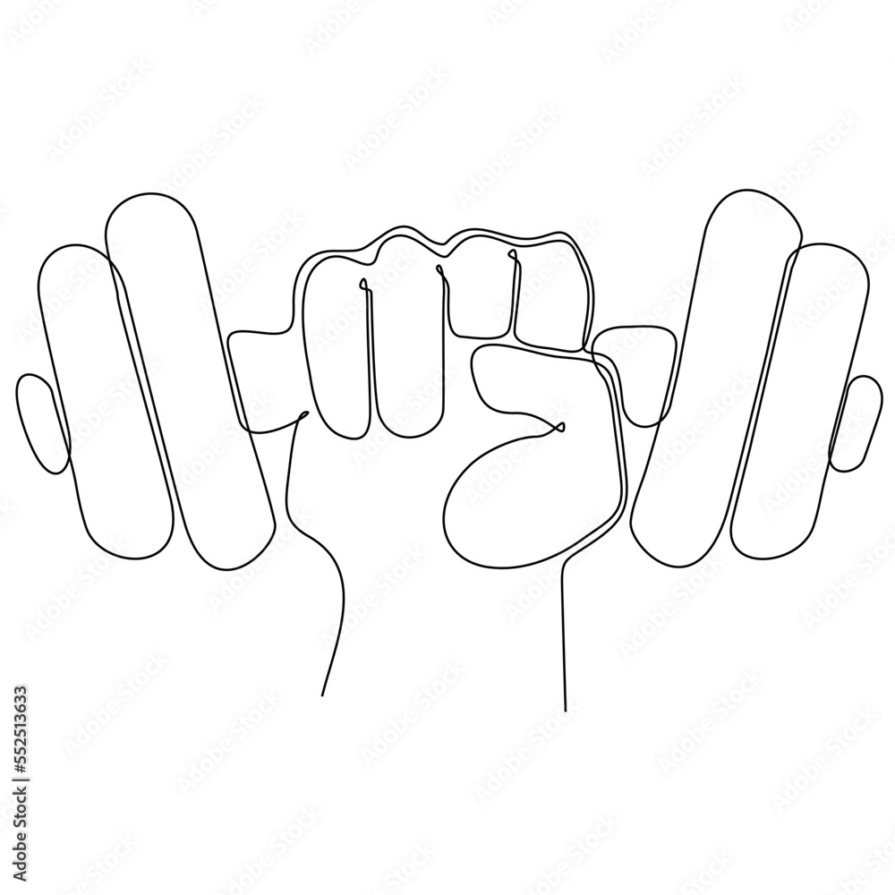 Continuous line drawing of hand holding dumbbells. Line art of dumbbell ...