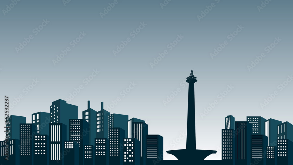 Reflection of Indonesia National monument city vector background with ...