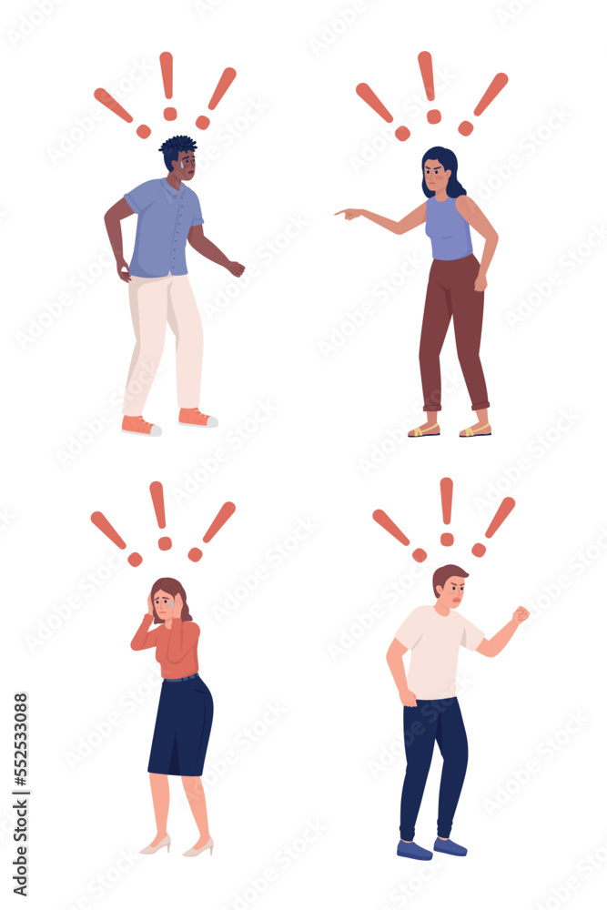 People expressing negative emotions semi flat color vector character ...