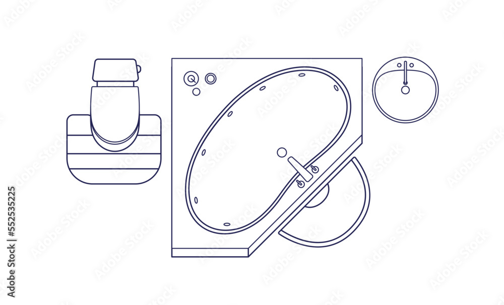 Bathroom interior, top view. Contoured bath room layout, overhead ...