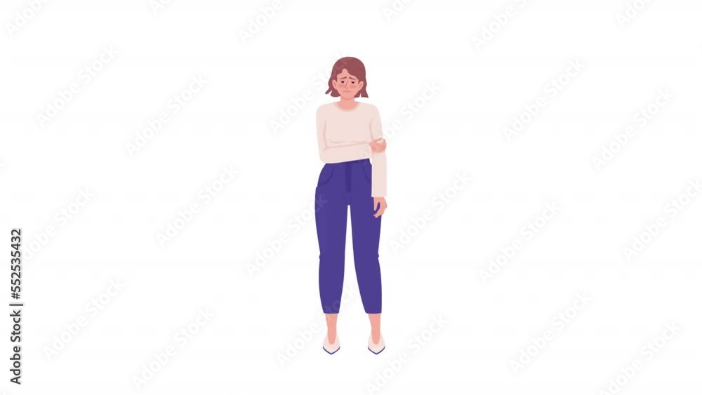 Animated disappointed character. Self stroking. Upset woman. Full body ...