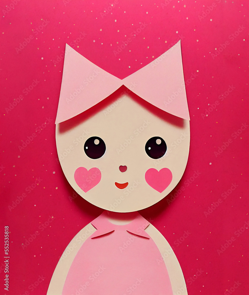 Kawaii Pink Paper Cutout of a Girl with a Bow in Her Hair Created with ...