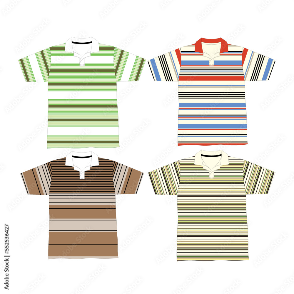 Short Sleeve Color Stripes technical Fashion flat sketch Vector ...