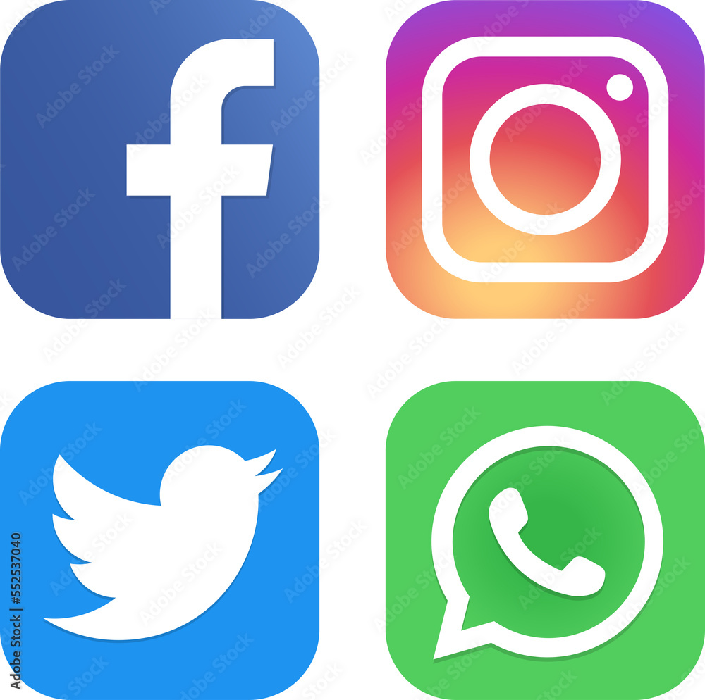 Facebook, Instagram, Twitter, WhatsApp - collection of popular social ...