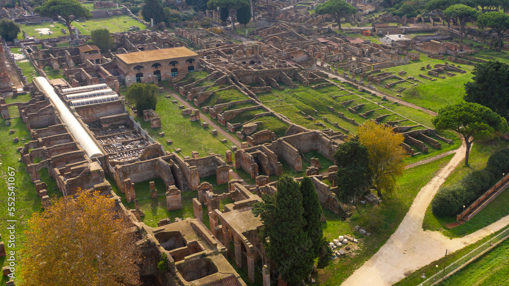 Aerial view of the Horrea Epagathiana et Epaphroditiana, historic ...