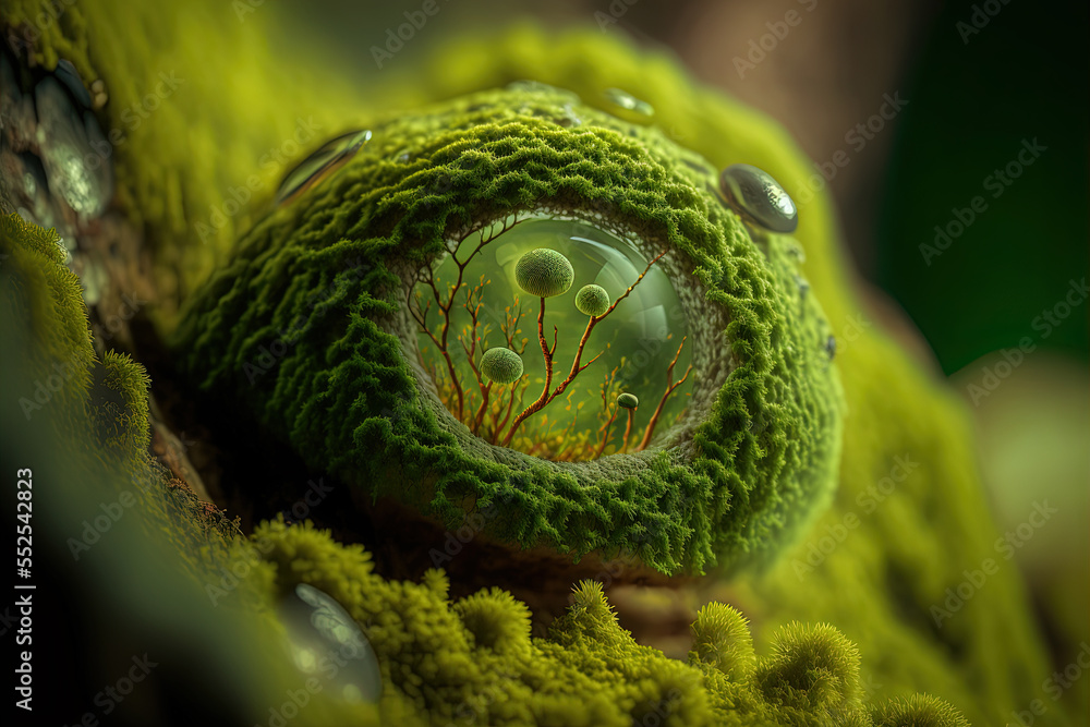 Extreme macro view of moss. Abstract biology background, microscopic ...