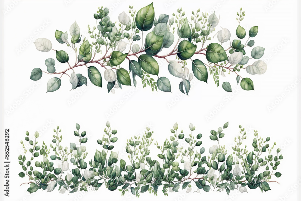Eucalyptus leaves seamless border watercolor floral, digital painting ...
