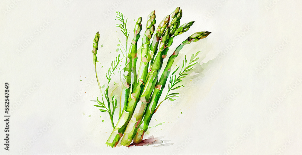 Asparagus. Color watercolor on white paper background. Illustration of ...