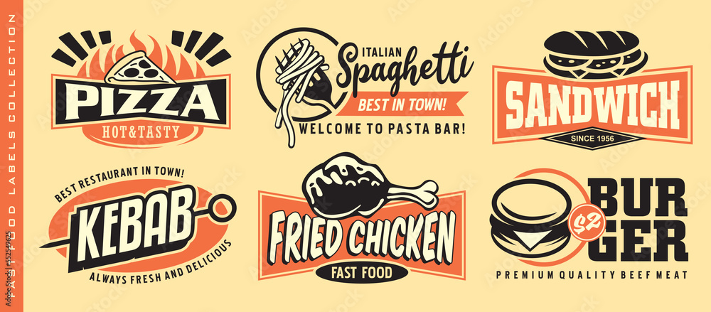 Fast food stickers and labels collection for diner restaurant or cafe ...