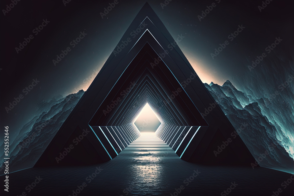 triangular pixelated tunnel corridor in the future Generative AI Stock ...