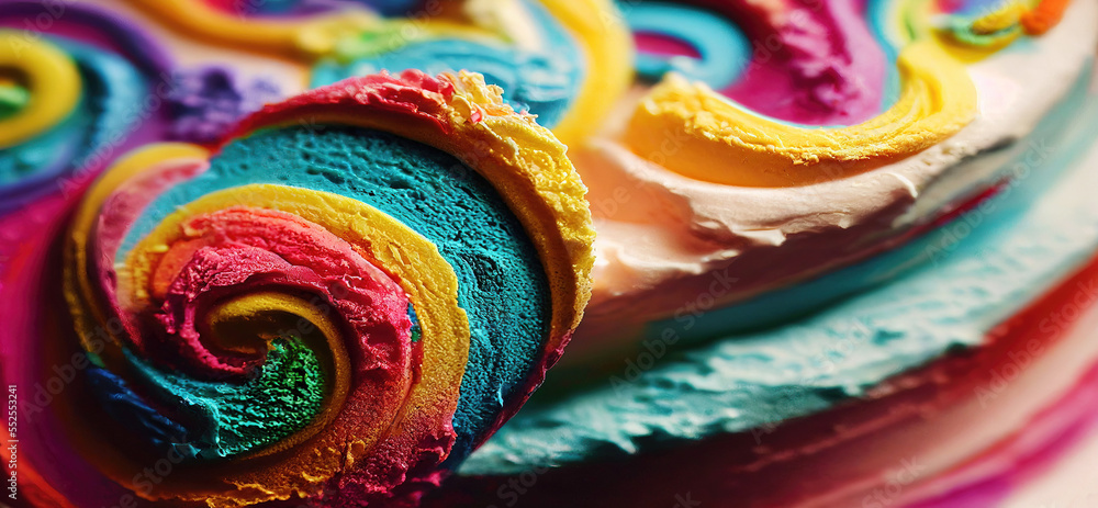Cake batter swirls in rainbow colors as abstract wallpaper background ...