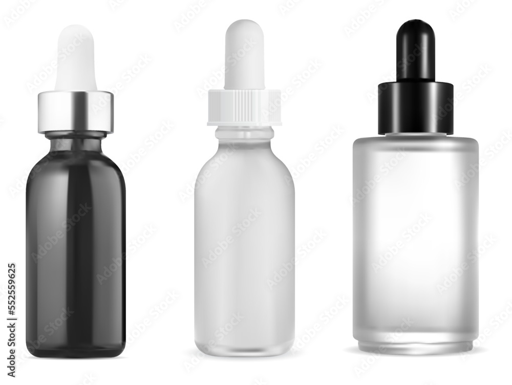 Serum dropper bottle vector mockup. Cosmetic oil glass container ...