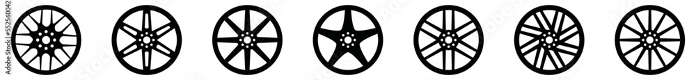Car wheel rims icon set. Automobile spare parts rim icon vector. Repair ...